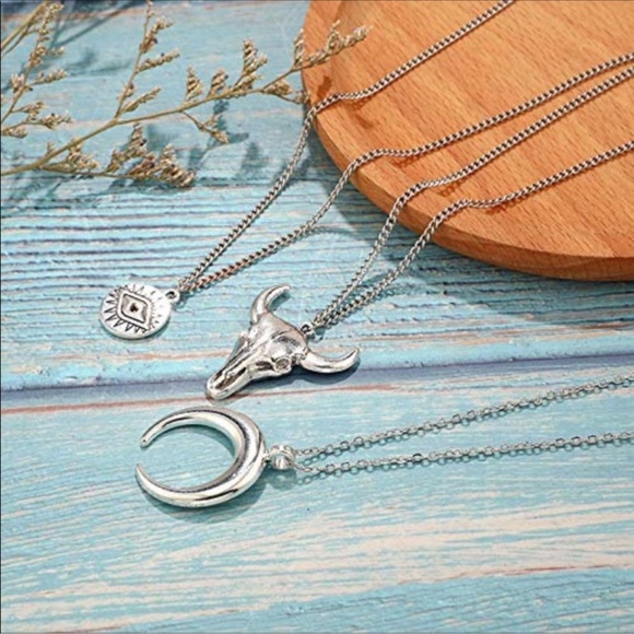 Jewelry | Multilayer Necklace Evil Eye Moon Tauhorn Necklace | Poshmark